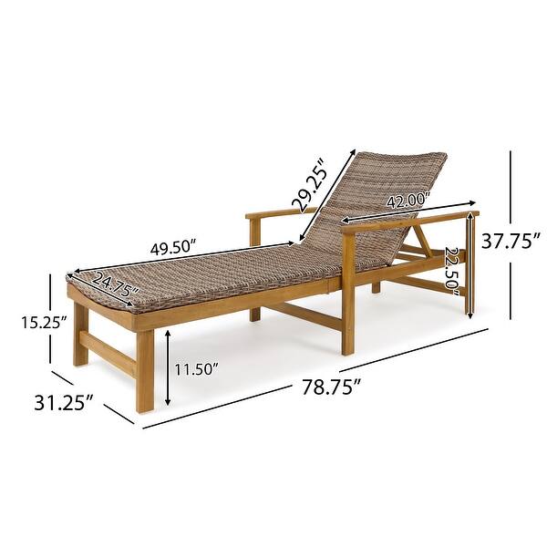 Hampton Outdoor Rustic Acacia Wood Chaise Lounge with Wicker Seating ...