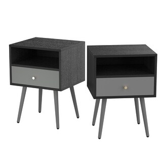 A Set of Two Modern Urban Style Bedside Tables with Storage Rack ...