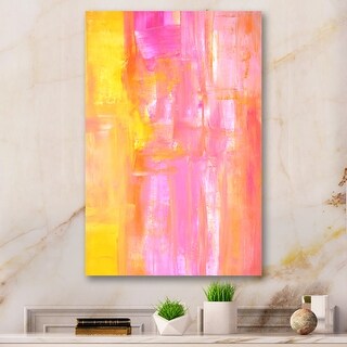 Designart "Yellow And Pink Merging Abstract II" Modern Canvas Art Print ...
