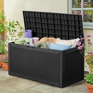 100 Gallon Large Resin Deck Box Waterproof Outdoor Storage with Padlock ...