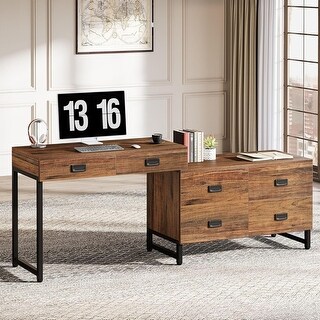 L-Shaped Industrial Wood Computer Desk with 6 Drawers for Home Office ...