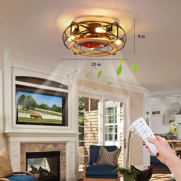 20" Low Profile Caged Ceiling Fans with Lights and Remote, Farmhouse ...