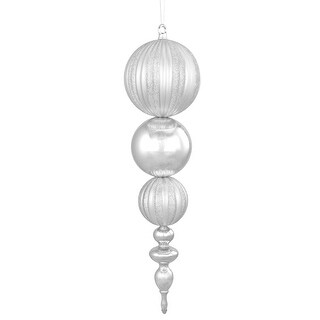 Glittered Shatterproof Commercial Finial Christmas Ornament 22" Silver ...