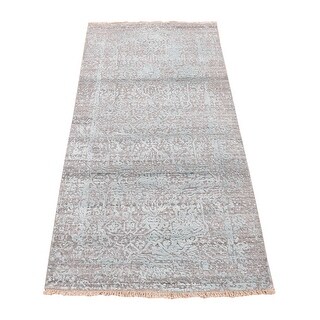Shahbanu Rugs Seafoam Green, Wool and Silk, Hand Knotted, Broken ...