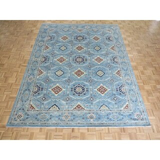 Hand Knotted Light Blue Peshawar with Wool Oriental Rug (9' x 11'7 ...