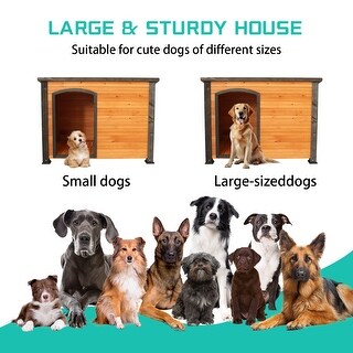 44"Dog House Outdoor & Indoor Wooden Dog Kennel for Winter with Raised ...