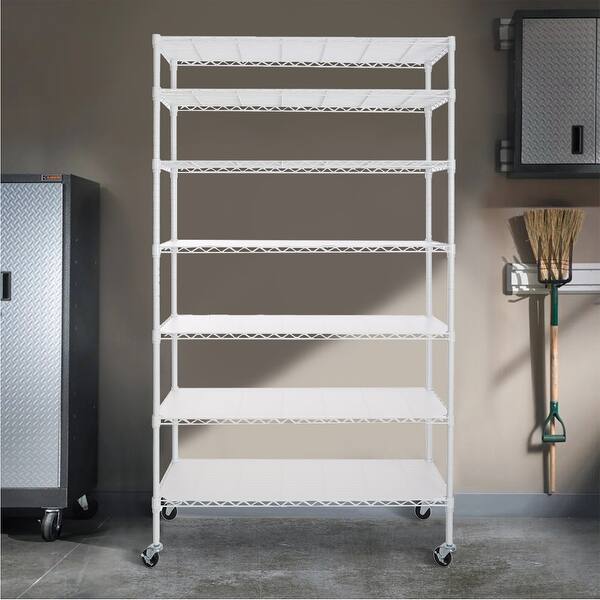 7-Tier Metal Wire Shelving Unit in White (48 in. W x 82 in. H x 18 in ...