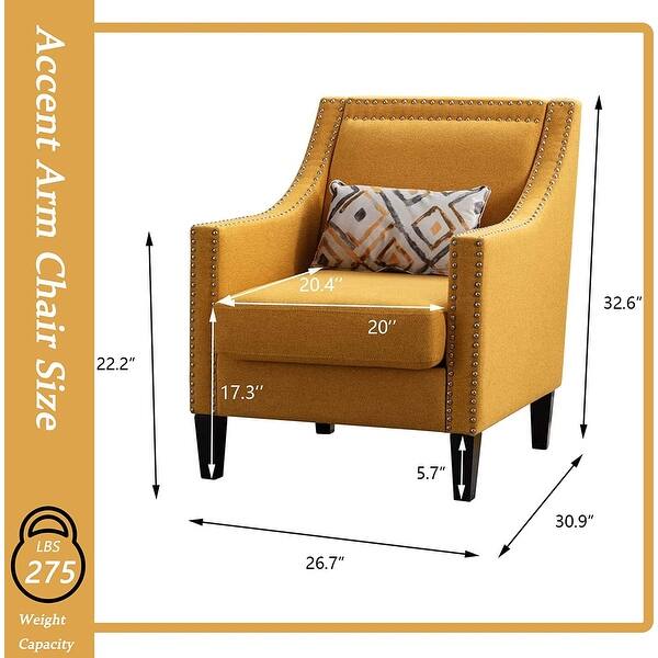 Accent Armchair Living Room Chair with Nailheads and Solid Wood Legs ...