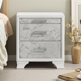 23.5"L Manufactured Wood 3-Drawer Nightstand with Marble-Patterned ...