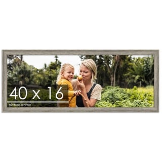 40x16 Distressed/Aged Contrast Grey Complete Wood Panoramic Frame with ...