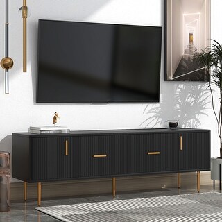 Black Modern TV Stand with 5 Champagne Legs, Spacious Storage for TV ...
