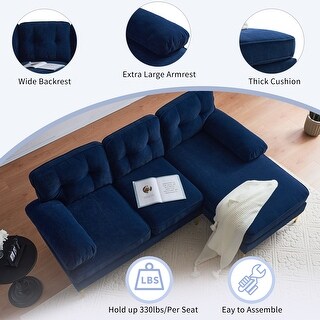 L-shape Sectional Sofas Couches Blue Velvet Cloud Recliner Couch with ...