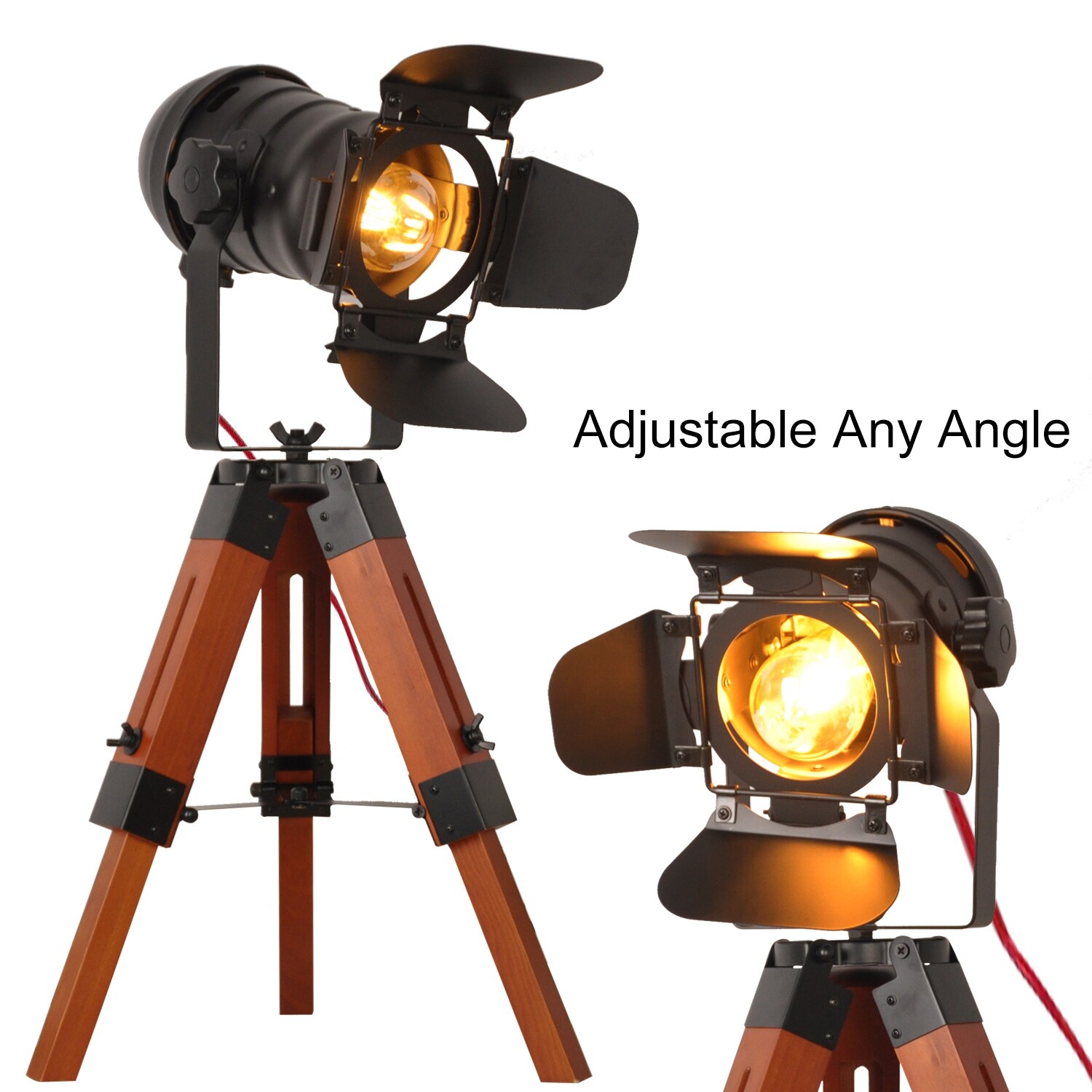 Farmhouse Vintage Adjustable Cinema Tripod Wood Table Lamp Industrial Wooden Black Retro Cinema Reading Desk Light for Bedroom On Sale Bed Bath Beyond 38087183