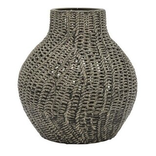 20 Inch Accent Vase with Mesh Like Design, Round, Gray Ceramic Finish ...