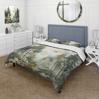 Designart - Pine Tree Misty Morning II - Tree Pine Bedding Cover Set ...
