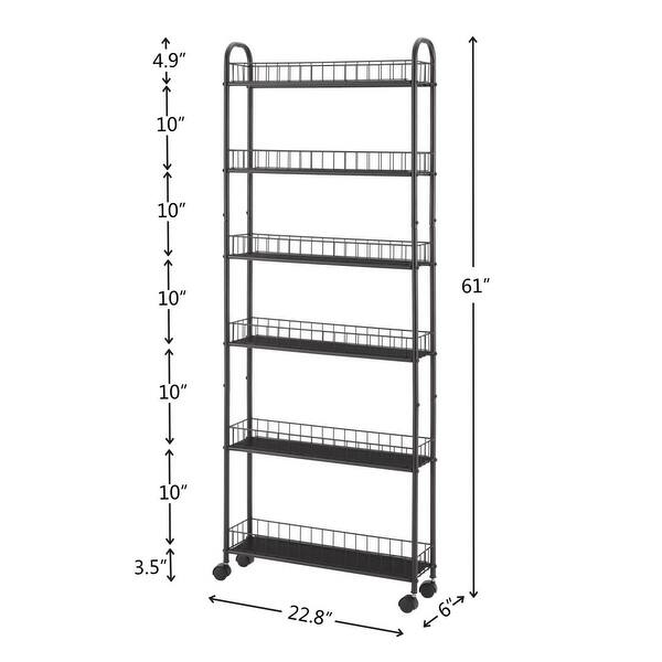 6-Tier Rolling Cart Gap Kitchen Slim Slide Out Storage Tower Rack with ...