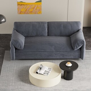 3-in-1 Queen Sleeper Sofa Bed, Dark Grey Velvet Loveseat w/ Pull Out ...
