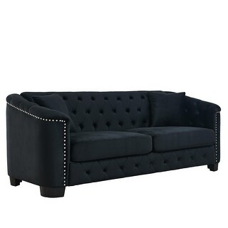 Luxury Button Tufted 3-seater Sofa Black Velvet Upholstered Couch - Bed ...