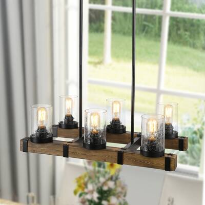 The Gray Barn Farmhouse 6-Light Wood Chandelier Glass Island Lights ...