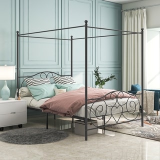 Metal Canopy Bed Frame With Vintage Style Headboard & Footboard , Easy ...