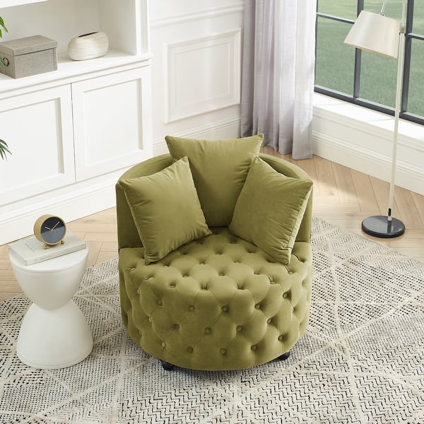 Button Tufted Swivel Chair Olive Velvet Accent Chair Barrel Chair - Bed ...