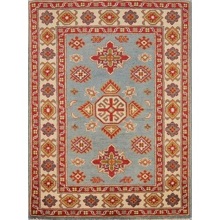Light Blue Kazak Foyer Rug Handmade Geometric Wool Carpet - 2'8"x 4'0 ...