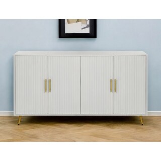 HomeRoots 60" White Ribbed Texture Sideboard with Four Doors - 60' X ...