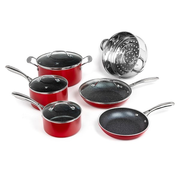 Granitestone 10 Piece Nonstick Red Cookware Set - Bed Bath & Beyond ...