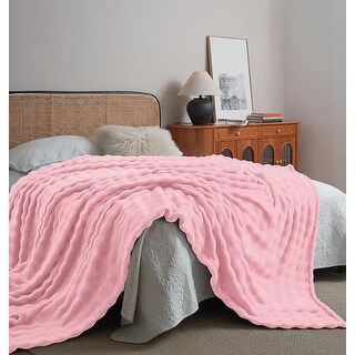 Rose Pink Soft Plush Cozy Warm Fleece Bubble Textured Bed Throw Blanket ...