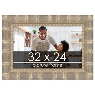 32x24 Bamboo Silver Wood Picture Frame - UV Acrylic, Foam Board Backing ...