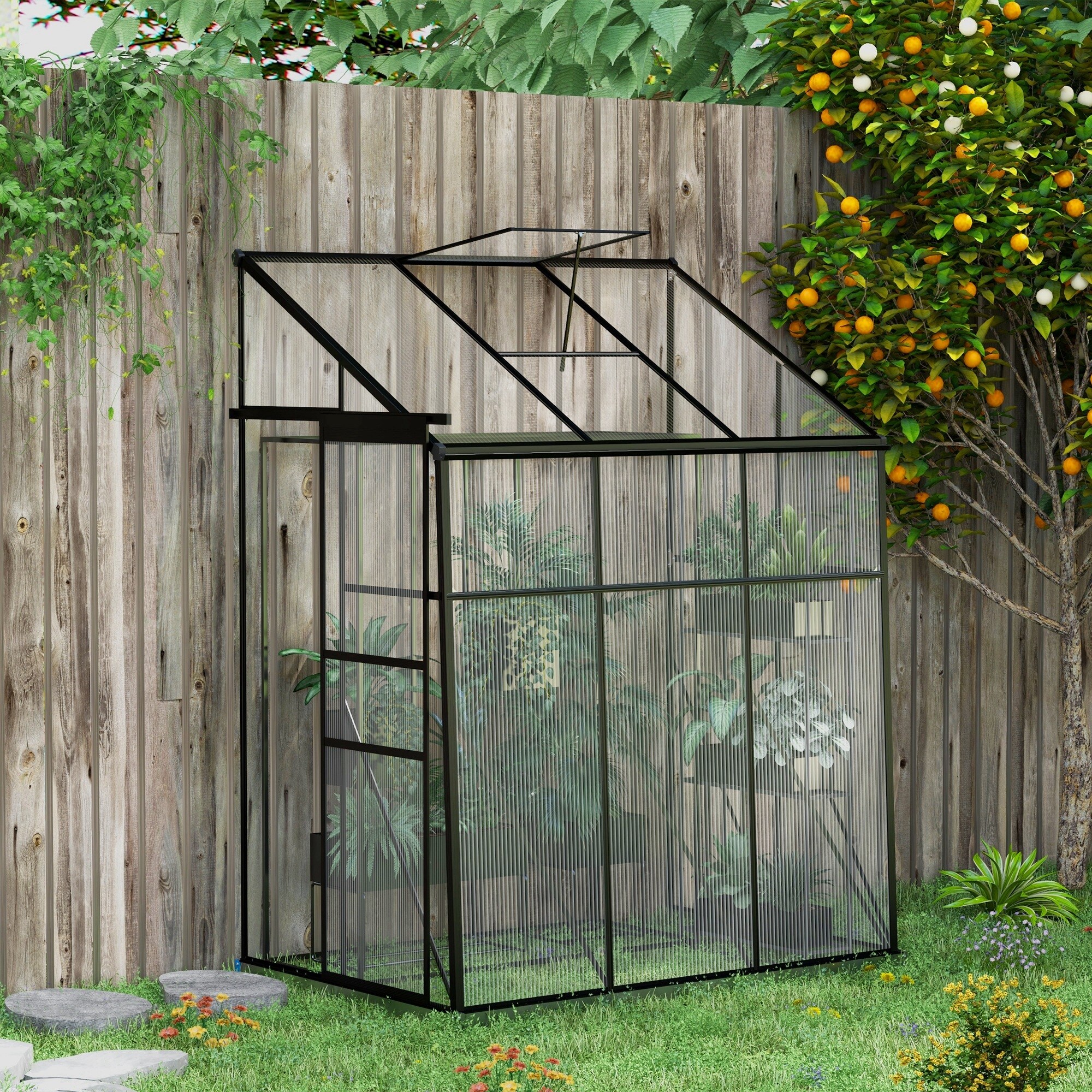 Outsunny 8' x 4' Lean-to Polycarbonate Greenhouse, Walk-in Hobby Green ...