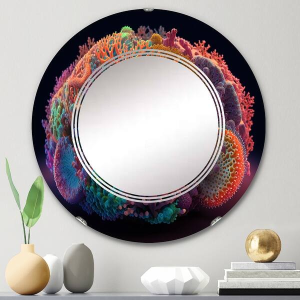 Designart 'Colorful Hyperbolic Deep Sea Coral V' Printed Coastal Wall ...