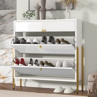 Shoe Cabinet with Flip Drawers & Slide Drawer,Free Standing Shoe Rack ...