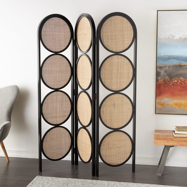 Black Wooden Handmade Arched Foldable 3 Panel Geometric Partition Room ...