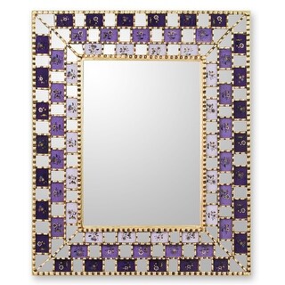 Handmade Mohena Wood Reverse Painted Glass 'Golden Violets' Mirror ...