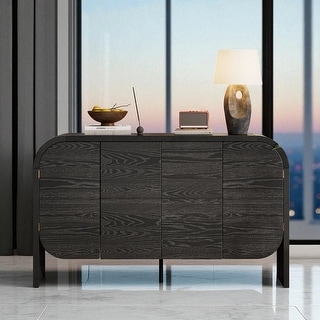 Retro Wood Sideboard Buffet Cabinet with Curved Edge, 4 Doors ...