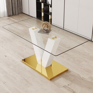 Rectangular Glass Dining Table for 4 or 8 people with 0.39inch Tempered ...
