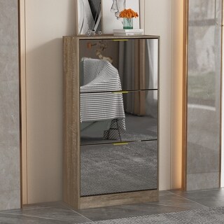 Timechee Shoe Cabinet with 3 Mirrored Flip Drawers, Free Standing Slim ...