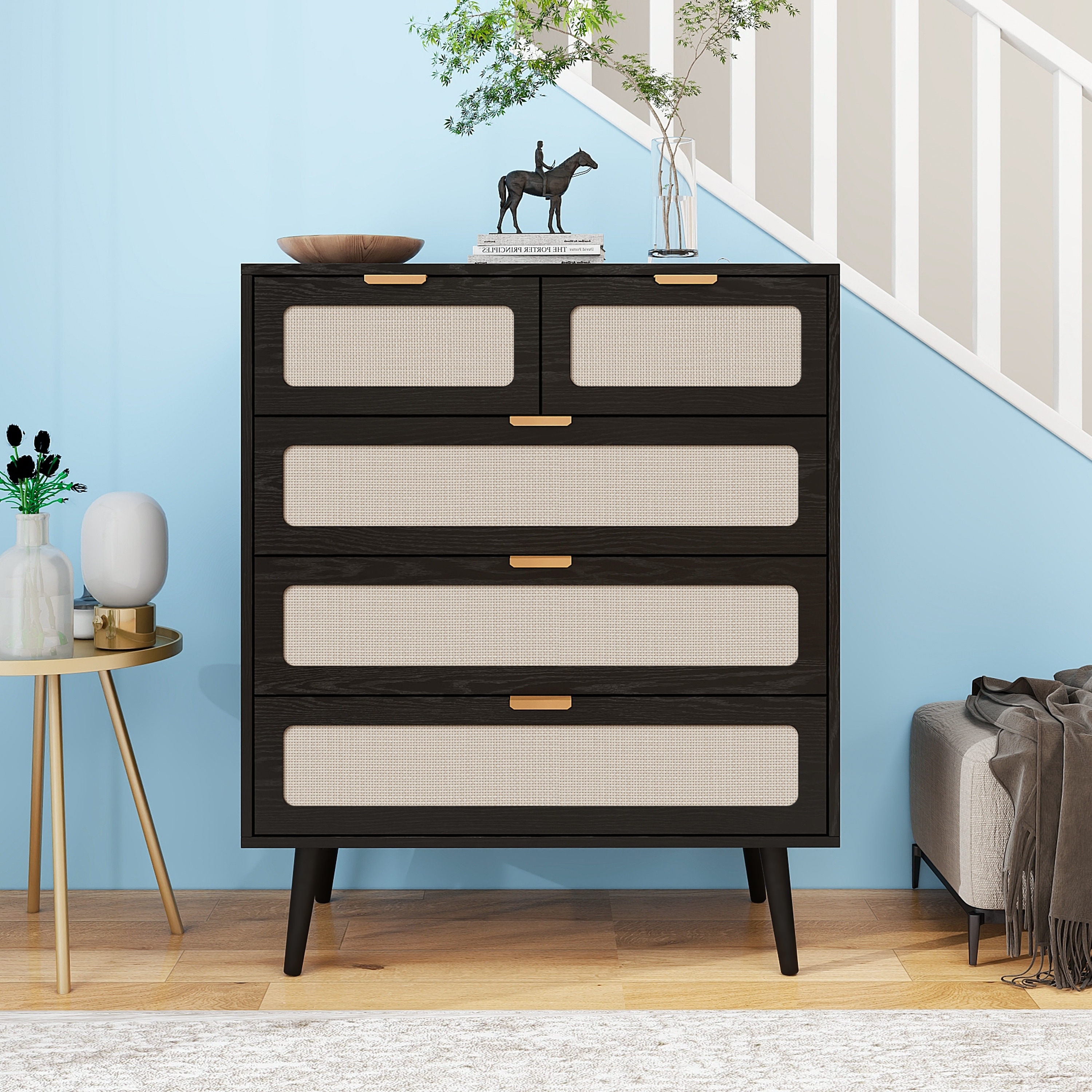 Elegant and Functional 4-Door Rattan Decorative Storage Cabinet,for ...