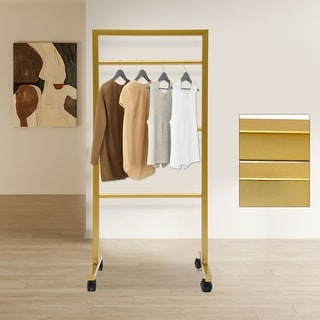 Gold Clothes Rack Freestanding Garment Rack with Wheels - 43.3x19.6x15 ...