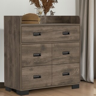 CUSchoice Dark Brown Dresser With Four Drawers and One Double Drawer ...