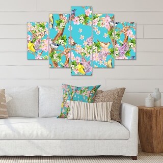 Designart "Little Birds Sitting On Spring Flow" Traditional Canvas Wall ...