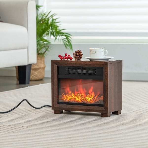 Mini Desktop Electric Fireplace Heater Portable Wooden Fireplace - Bed ...
