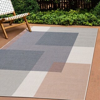 Mia Collection - Blue/Cream/Red Large Geometric Indoor/Outdoor Area Rug ...