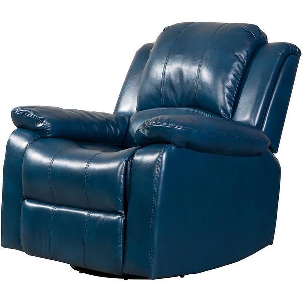 Blue Faux Leather Manual Recliner Chair with Overstuffed Headrest and ...