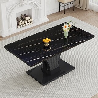 Modern minimalist black desktop dining table with black MDF leg dining ...