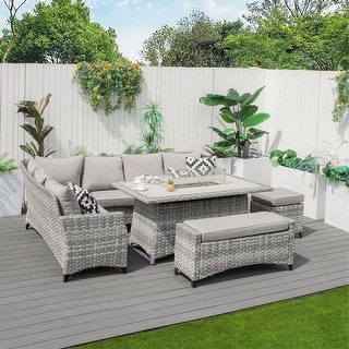 Modern 5-piece Outdoor Conversation Set with Fire Pit Table and Bench ...