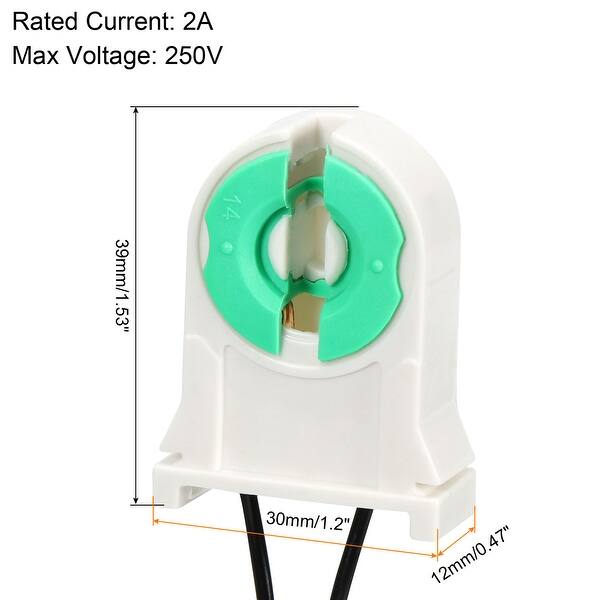 T8 Lamp Holder Socket Non-Shunted Light Holder with Wire White & Green ...