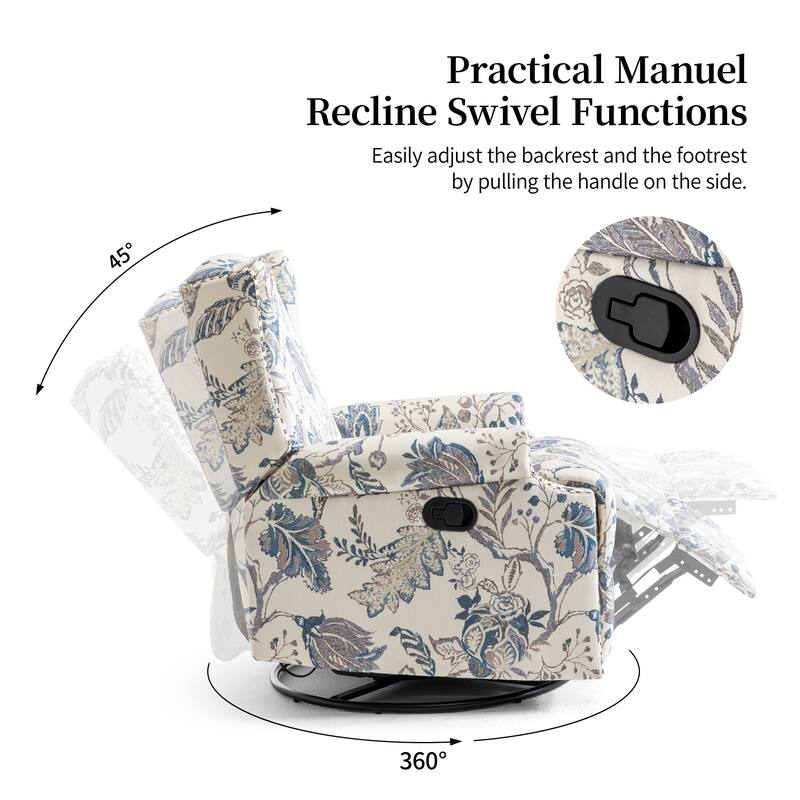 29'' W Pattern Floral Swivel Manual Push Back Recliner Glider Chair ...
