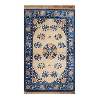 Hand Knotted Art Deco Beige,Royal Blue Persian Wool Traditional ...